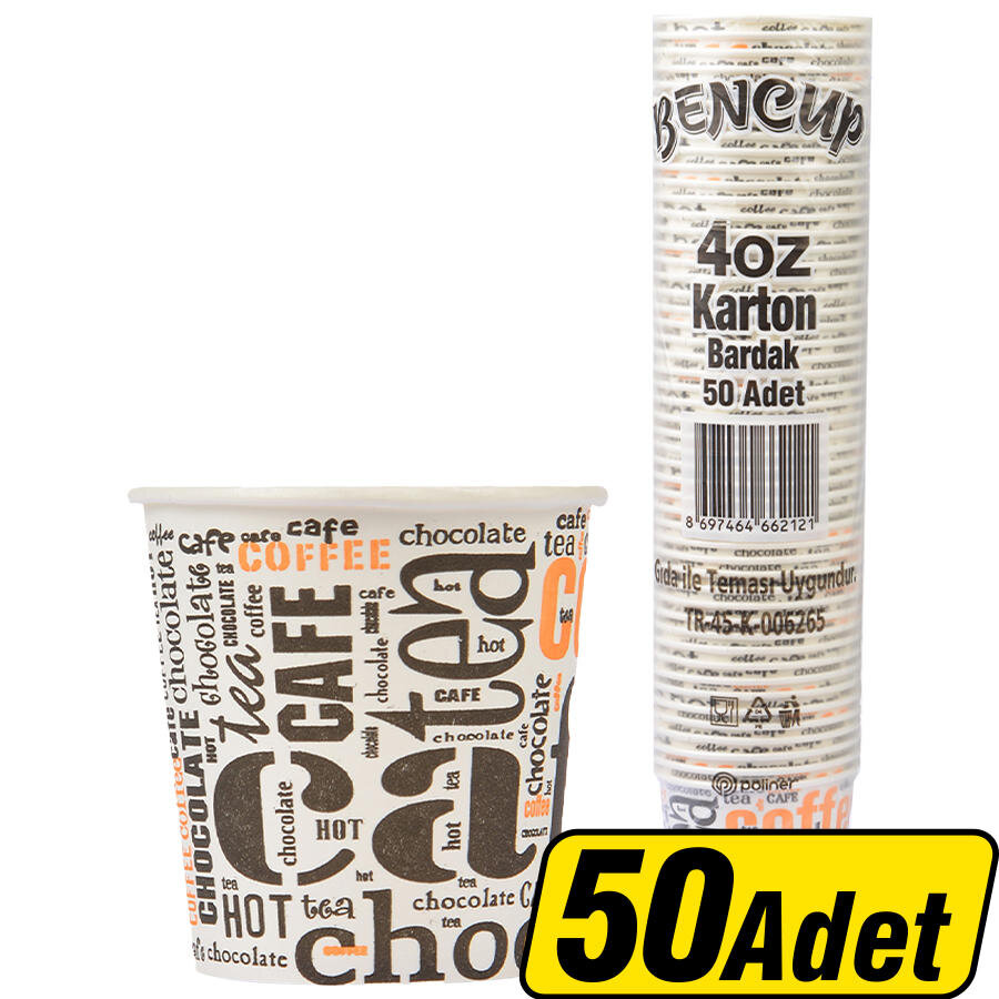 Bencup Karton Bardak Desenli 4 oz 50'li Paket Fiyatı | Avansas