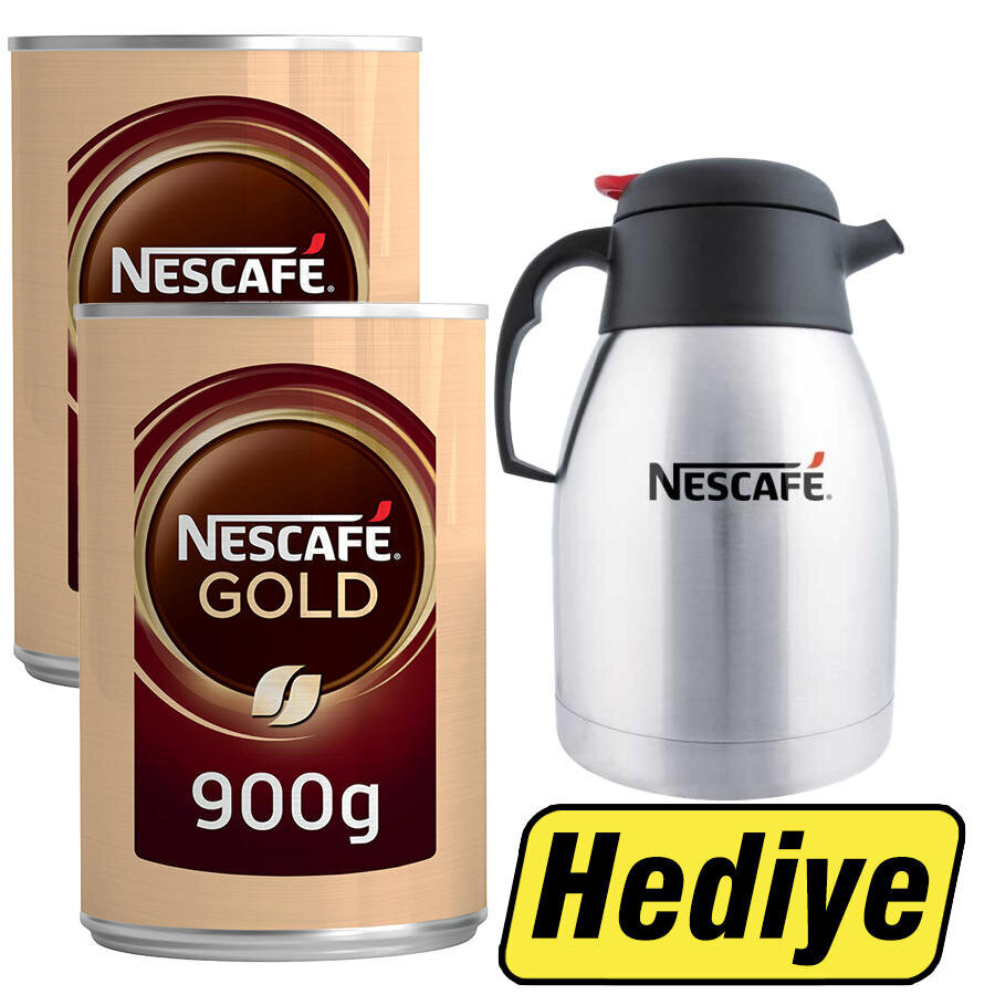 Nescafe Gold Kahve Teneke Kutu 900 gr 2 Adet + Nescafe Çelik Termos 1,2 ...