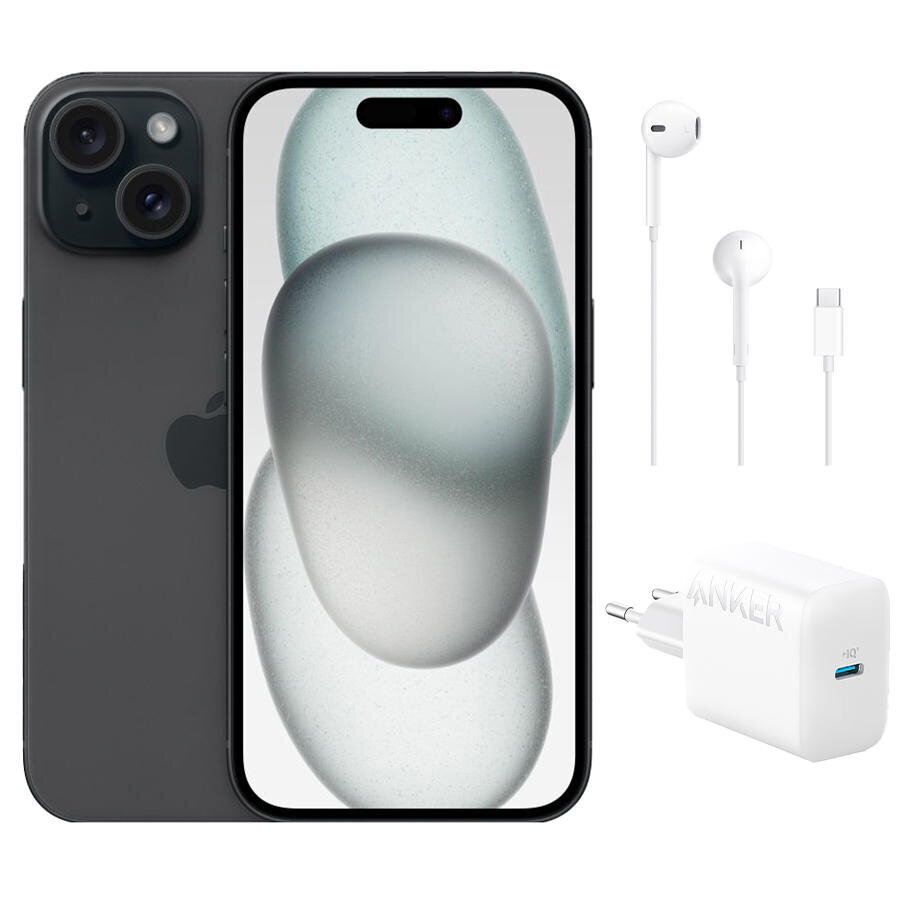 Apple iPhone 15 512GB Siyah MTPC3TU/A + Anker A2347 20W USB-C Güç ...