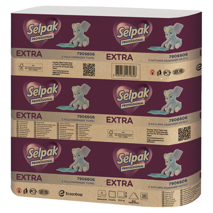 Selpak Professional Extra Z Katlama Dispenser Havlu 21,5 x 24 cm 200 Yaprak - 12'li Fiyatı | Avansas